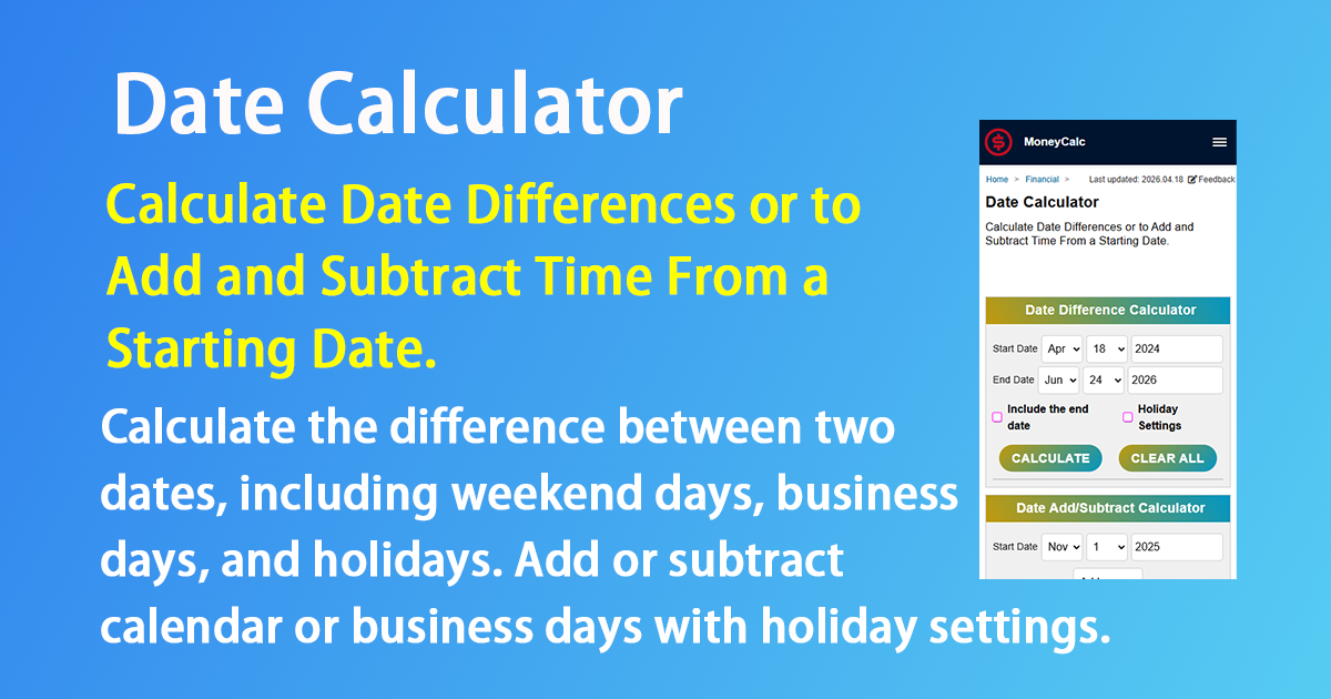 Date Calculator | MoneyCalc