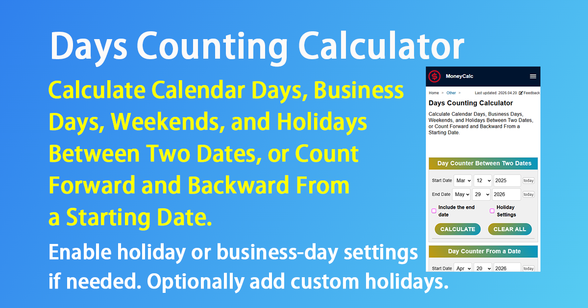 Days Counting Calculator | MoneyCalc