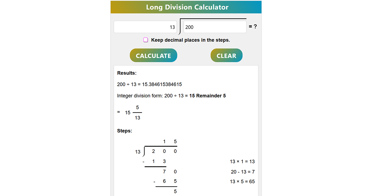 Long Division Calculator | MoneyCalc