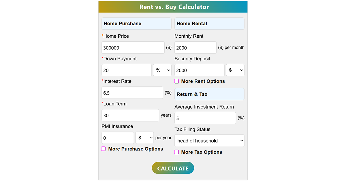 Rent vs. Buy Calculator | MoneyCalc