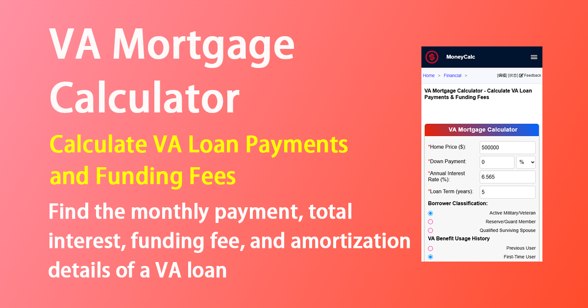 VA Mortgage Calculator | MoneyCalc